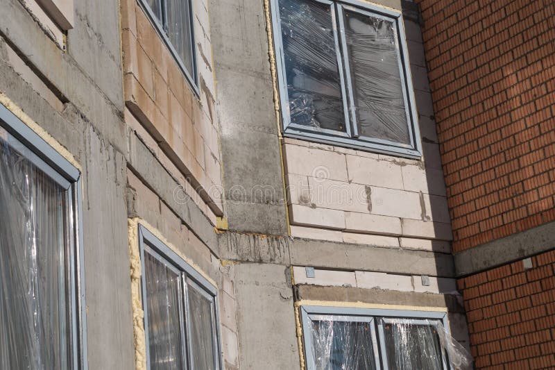 View of an Apartment Building Under Construction with Balconies Stock ...