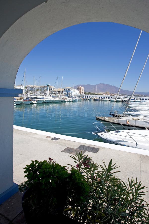 Boats and Yachts Moored in Duquesa Port in Spain on the Costa De Stock ...
