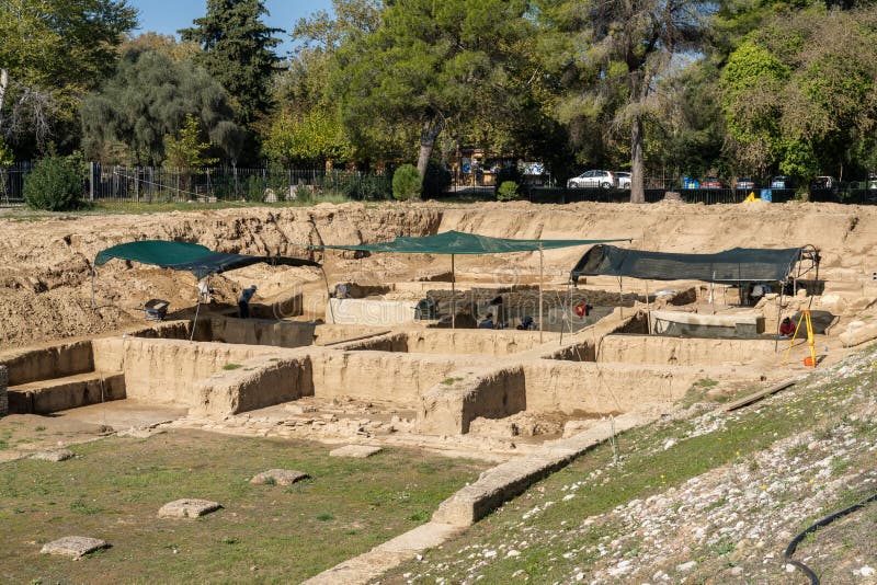 View of Archaeologists at an Excavation Site in the Grounds of Ancient ...