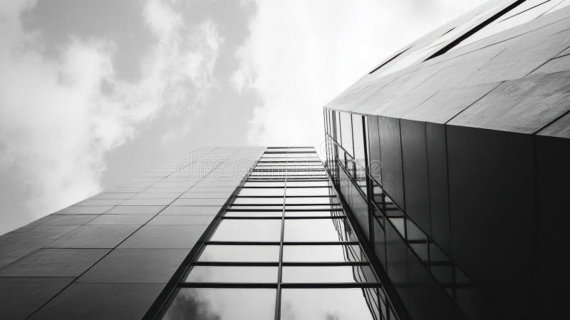 View of Architecture Building with Glass Windows and Clouds, Structure ...