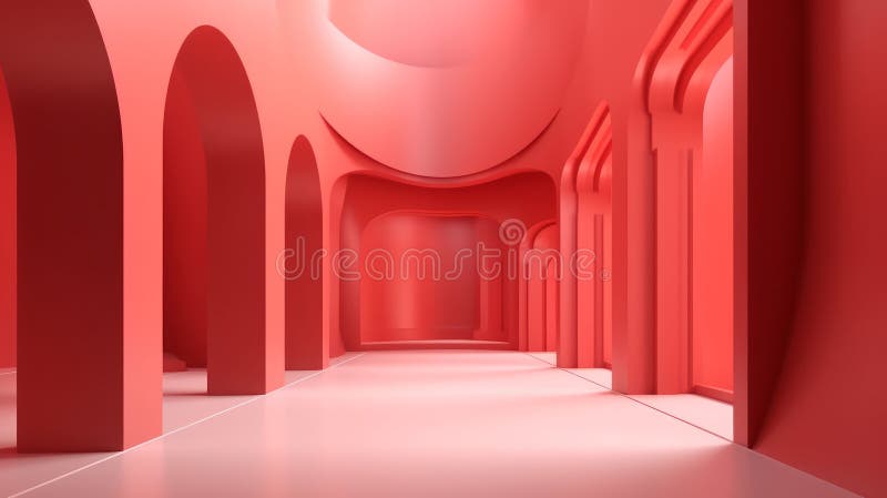 View of Architecture Modern Red Theme Background 3D Display Generative ...