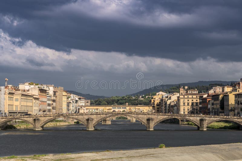 View of the Arno River in Florence and the Pescaia Di Santa Rosa Stock ...