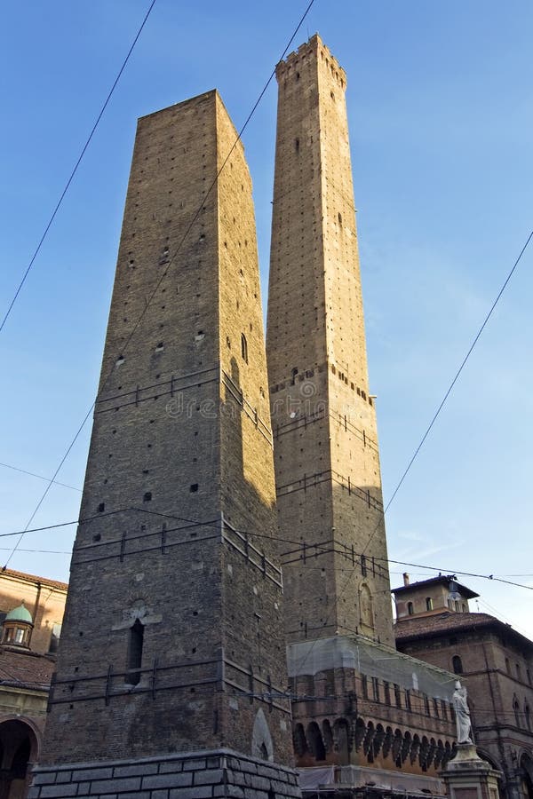 View of Asinelli Medieval Leaning Towers in Bologna City Center Framed ...