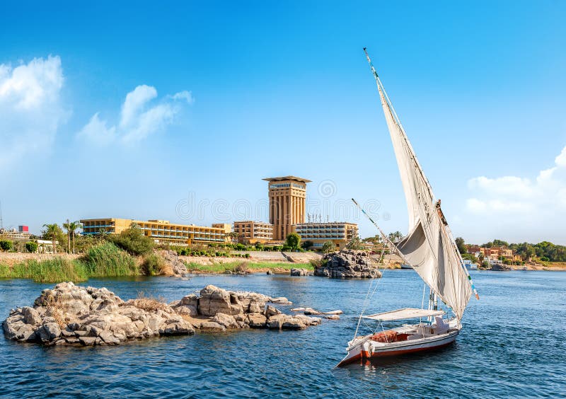 View of Aswan stock photo. Image of desert, navigator - 158640034