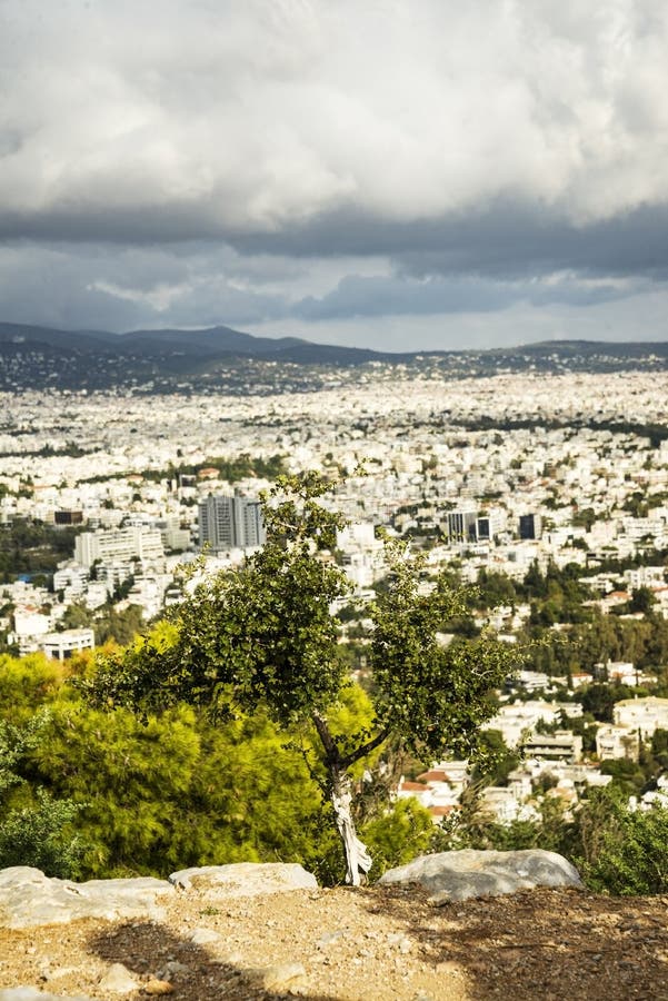 View of Athens from a High Mountain. Vertical Photo Stock Photo - Image ...