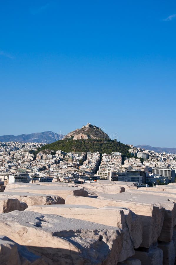 View of Athens and Mount Lycabettus, Greece. Stock Photo - Image of ...