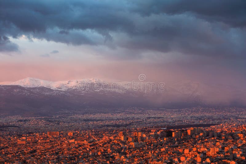 View of Athens stock photo. Image of winter, attica - 168462080