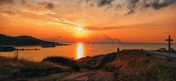 View of Athos stock photo. Image of sartia, coast, athos - 267285536