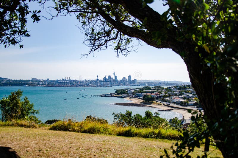 View of Auckland City from Devonport Beach Stock Photo - Image of ...