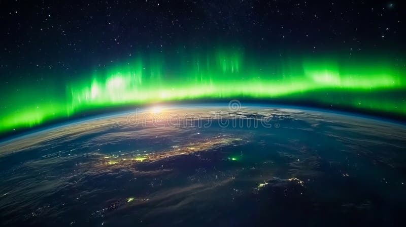 A View of the Aurora Borealis Over the Earth from Space Stock Image ...