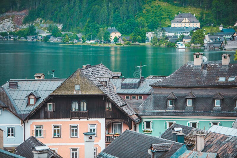 View of Austrian Building at Alpine Lakeside Stock Image - Image of ...