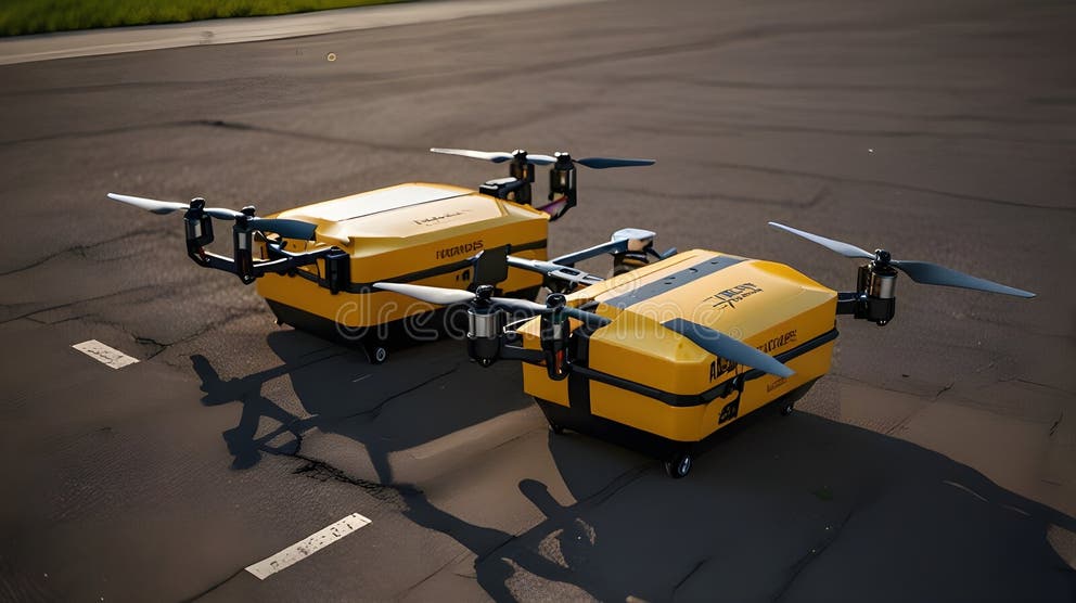 Autonomous Cargo Drones Delivering Packages Stock Illustration ...