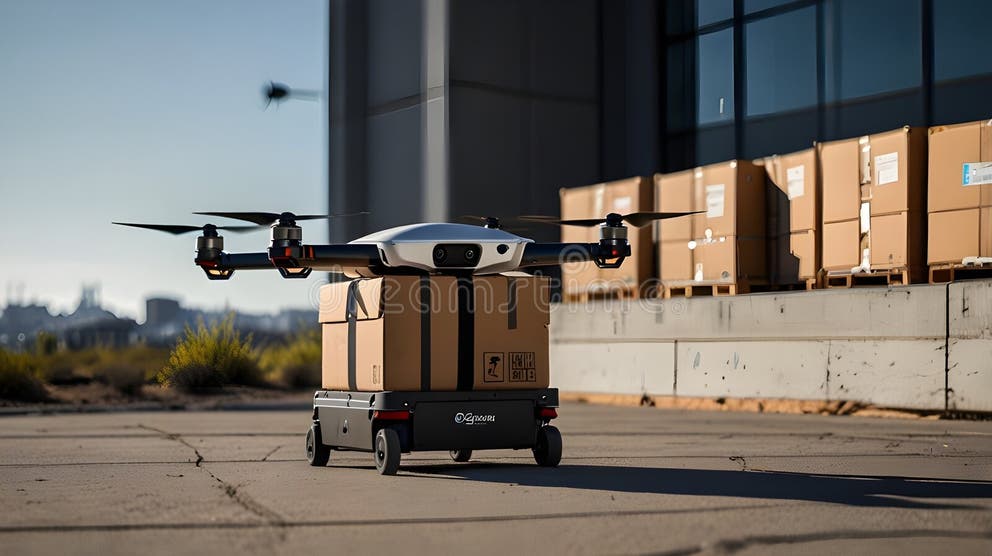 Autonomous Cargo Drones Delivering Packages Stock Illustration ...
