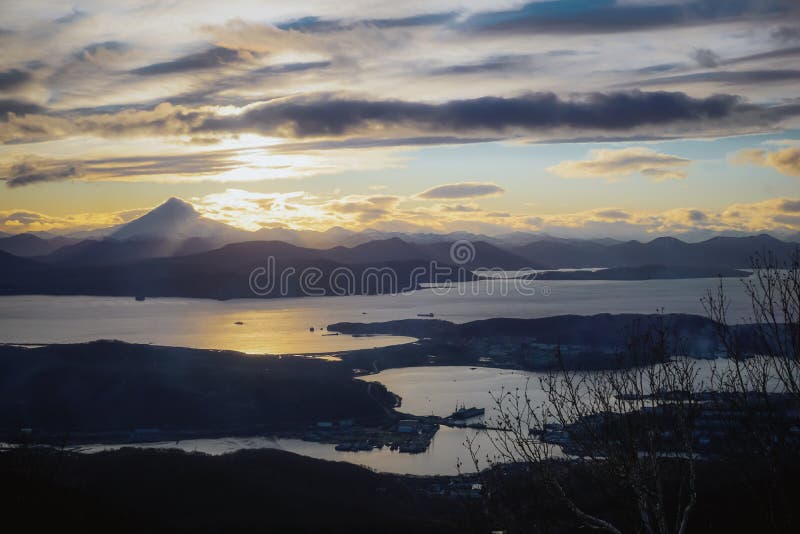 View of Avacha Bay at Sunset Stock Image - Image of east, scenery ...