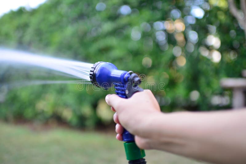 View from the Back the Hand of a Man Holding a Spray of Water Stock ...