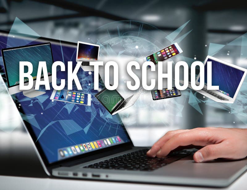 Back To School Title Surounded by Device Like Smartphone, Tablet Stock ...