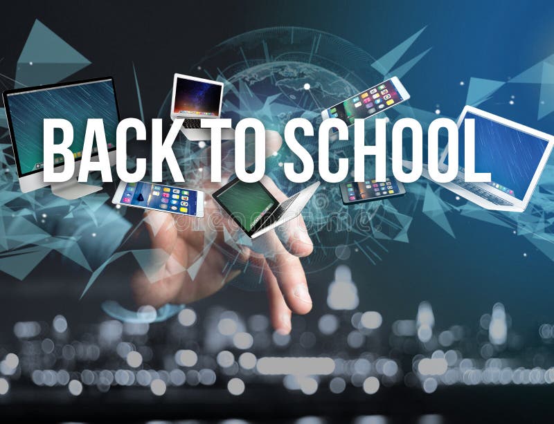 Back To School Title Surounded by Device Like Smartphone, Tablet Stock ...