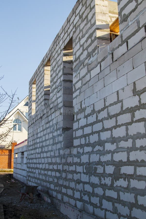 View of the Back Wall of the House Under Construction. Site on Which ...