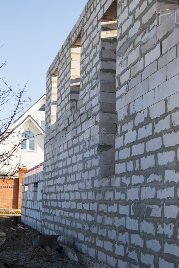 View of the Back Wall of the House Under Construction. Site on Which ...