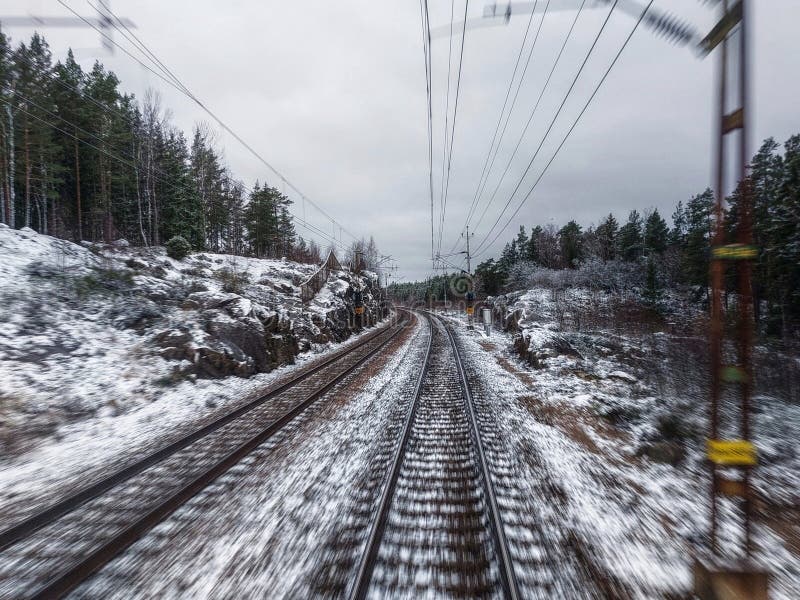 View from the Back Window of a Swedish High Speed Train Stock Image ...
