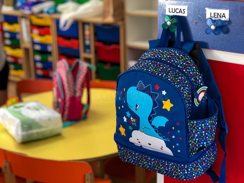 View of a Backpack Hanging in the Classroom Stock Photo - Image of ...