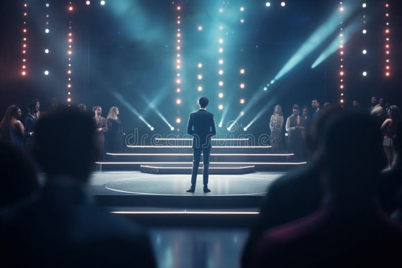 View from the Backstage: TV Show Host or Contestant on Stage Stock ...