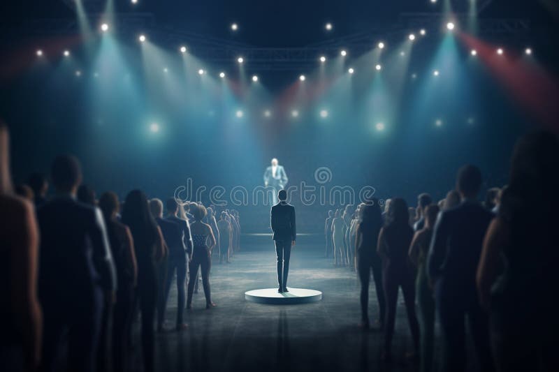 View from the Backstage: TV Show Host or Contestant on Stage Stock ...