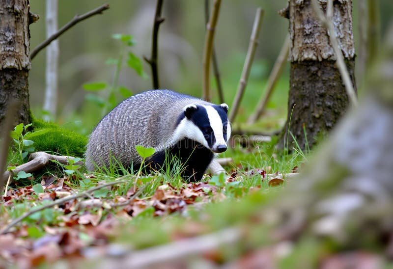 A View of a Badger in the Forest Stock Illustration - Illustration of ...