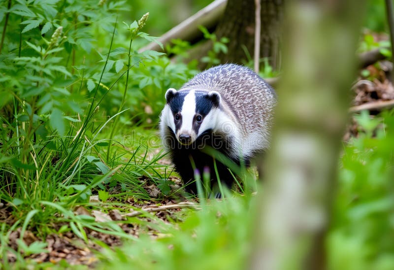 A View of a Badger in the Forest Stock Illustration - Illustration of ...