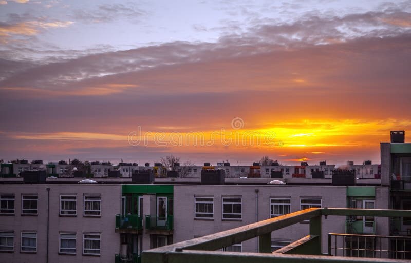 View from Balcony on Fine Orange Sunset. Stock Photo - Image of ...