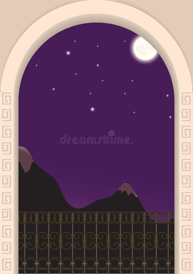 Balcony at night stock illustration. Illustration of nature - 12612797