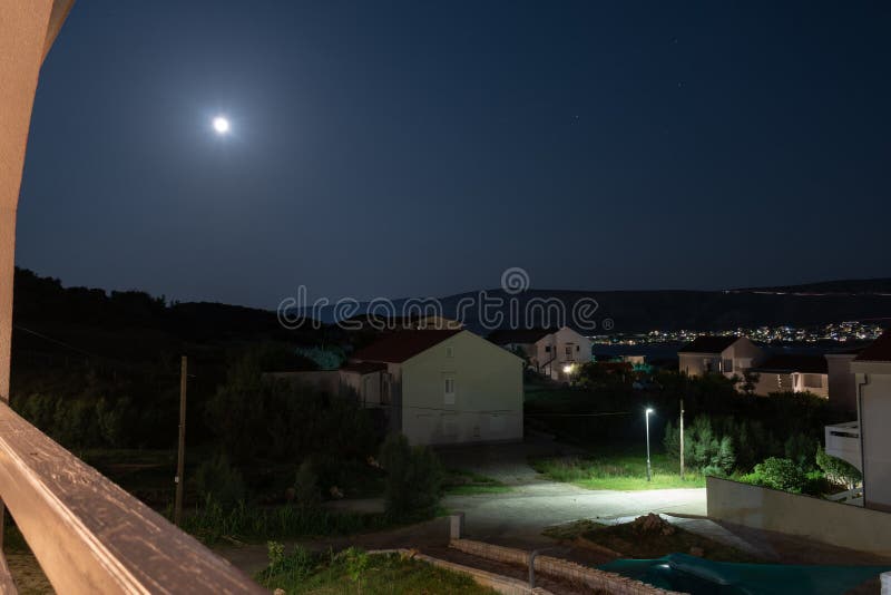 View from Balcony in Night of Full Moon Stock Image - Image of clear ...
