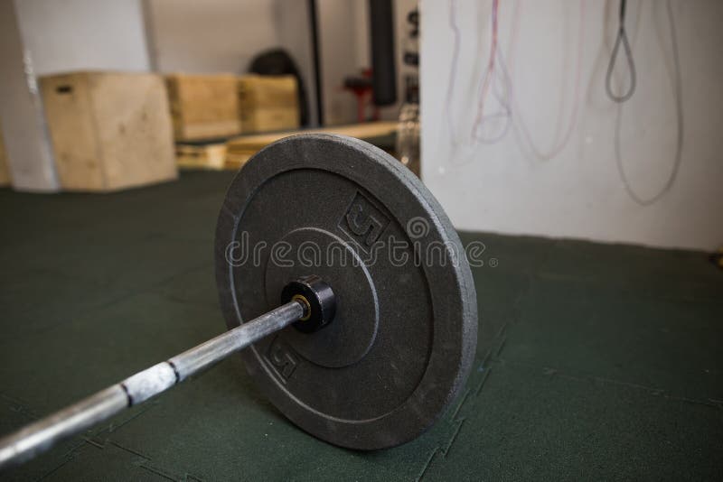 Close Up View of Barbell on Floor in Gym Stock Image - Image of floor ...