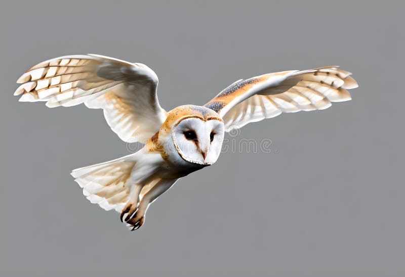 A View of a Barn Owl in Flight on a White Background Stock Illustration ...