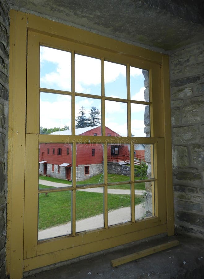 Window View of Tannery from Inside Shaker Round Stone Barn Stock Photo ...