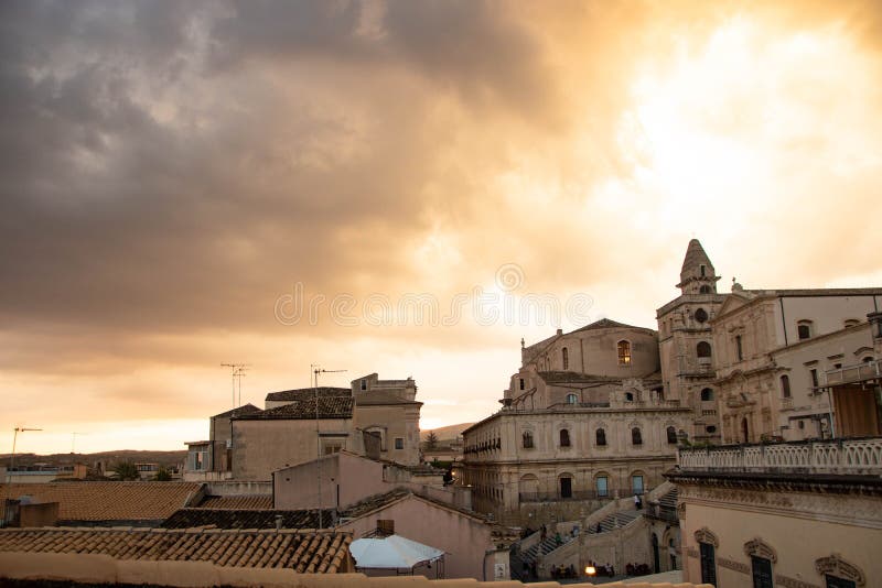 Noto at sunset stock photo. Image of center, architecture - 269138124