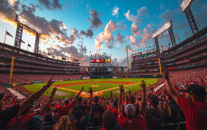 View of a Baseball Stadium during a Game Fans Cheering in the Stands ...