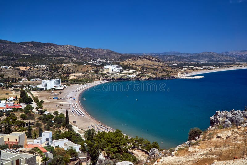 View of the Bay with Beaches and Hotels on the Island of Rhodes ...