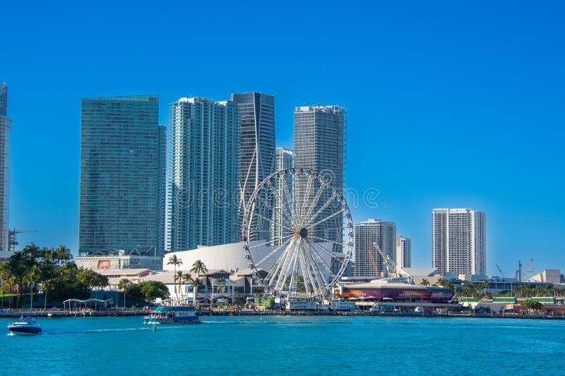 Bay Front of Miami with the Ferris Wheel Editorial Photo - Image of ...