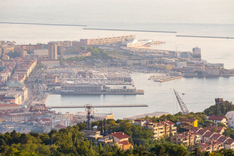 View on the bay in Trieste stock photo. Image of commercial - 61836662