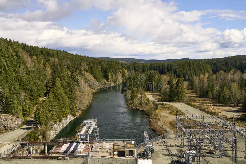 BC Hydro Strathcona Dam Looking Down at the Visible Infrastructure and ...