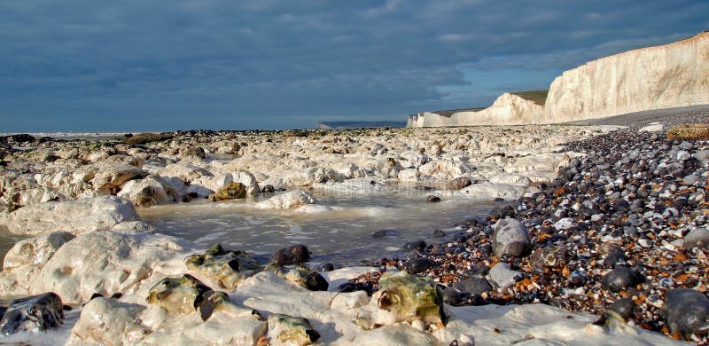 View of the Beach at Birling Gap at Low Tide with a View of the Seven ...