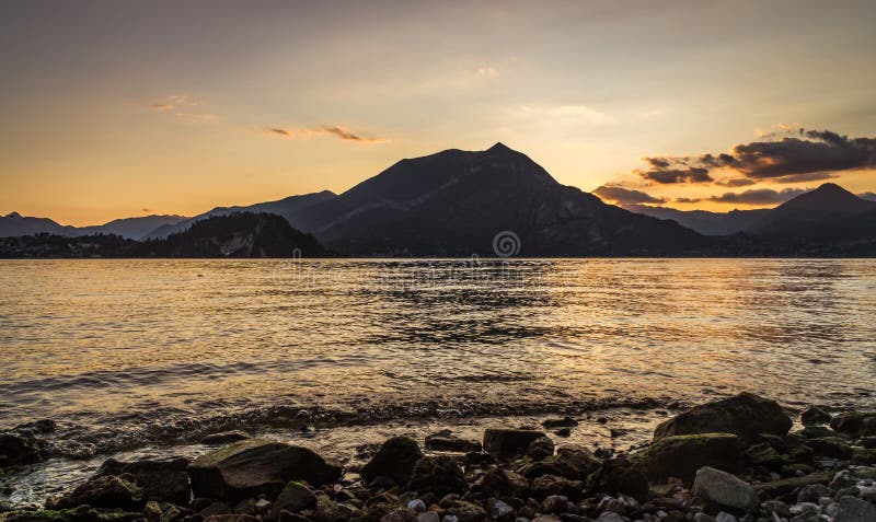 View from Beach of Mountains Andlake Stock Photo - Image of alps ...