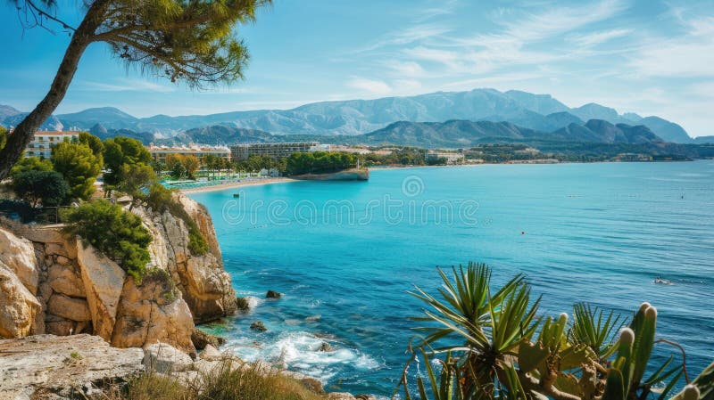 View of Beach and Mountains from a Cliff, Great for Outdoor and Nature ...