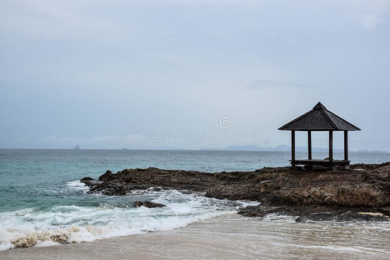 View of Beach with Pavilion. Stock Image - Image of pavilion, view ...