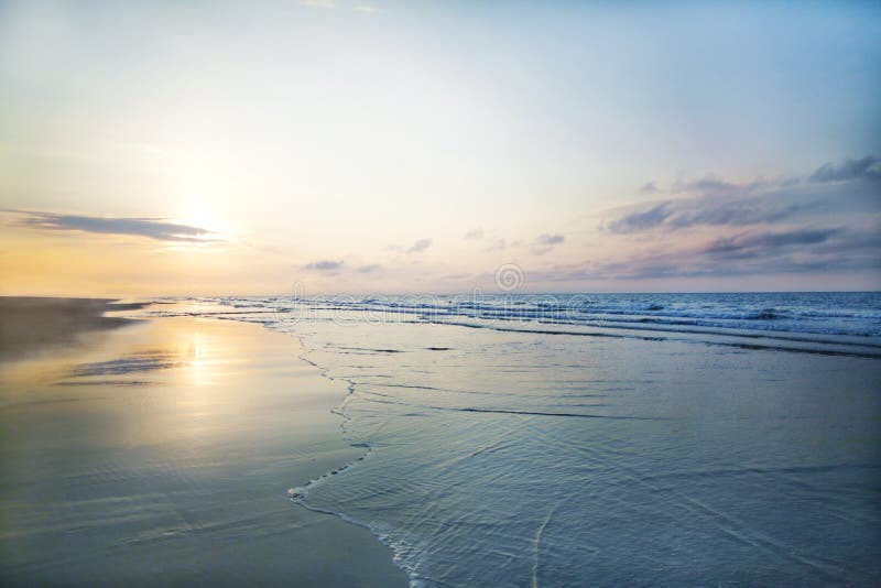 View of Beach Sunrise at Dawn Stock Image - Image of dawn, backlit ...