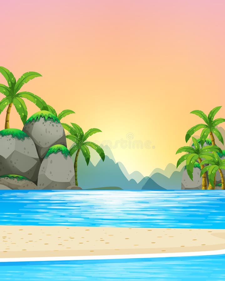A View of the Beach Near a Volcano Stock Vector - Illustration of ...