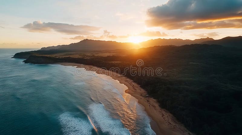 A View of a Beach at Sunset from the Top of a Hill Stock Image - Image ...