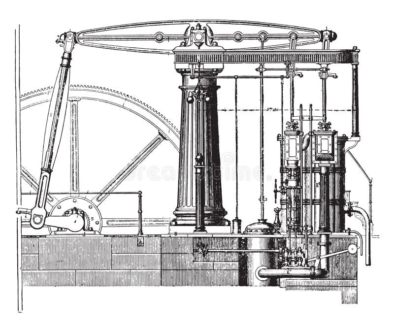 View from the Beam Engine, Compound Type, Vintage Engraving Stock ...