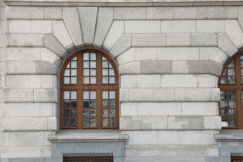 View of Beautiful Arched Windows in Building Outdoors Stock Photo ...